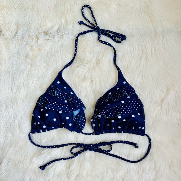 Xhilaration | Swim | Navy Blue White Polka Dot Ruffle Triangle String Bikini Top | Poshmark